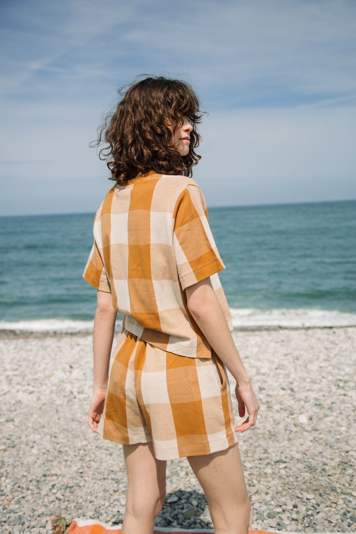 Samudra-Cay Organic Cotton Shorts in Ecru and Golden Tan | Beaumont Organic