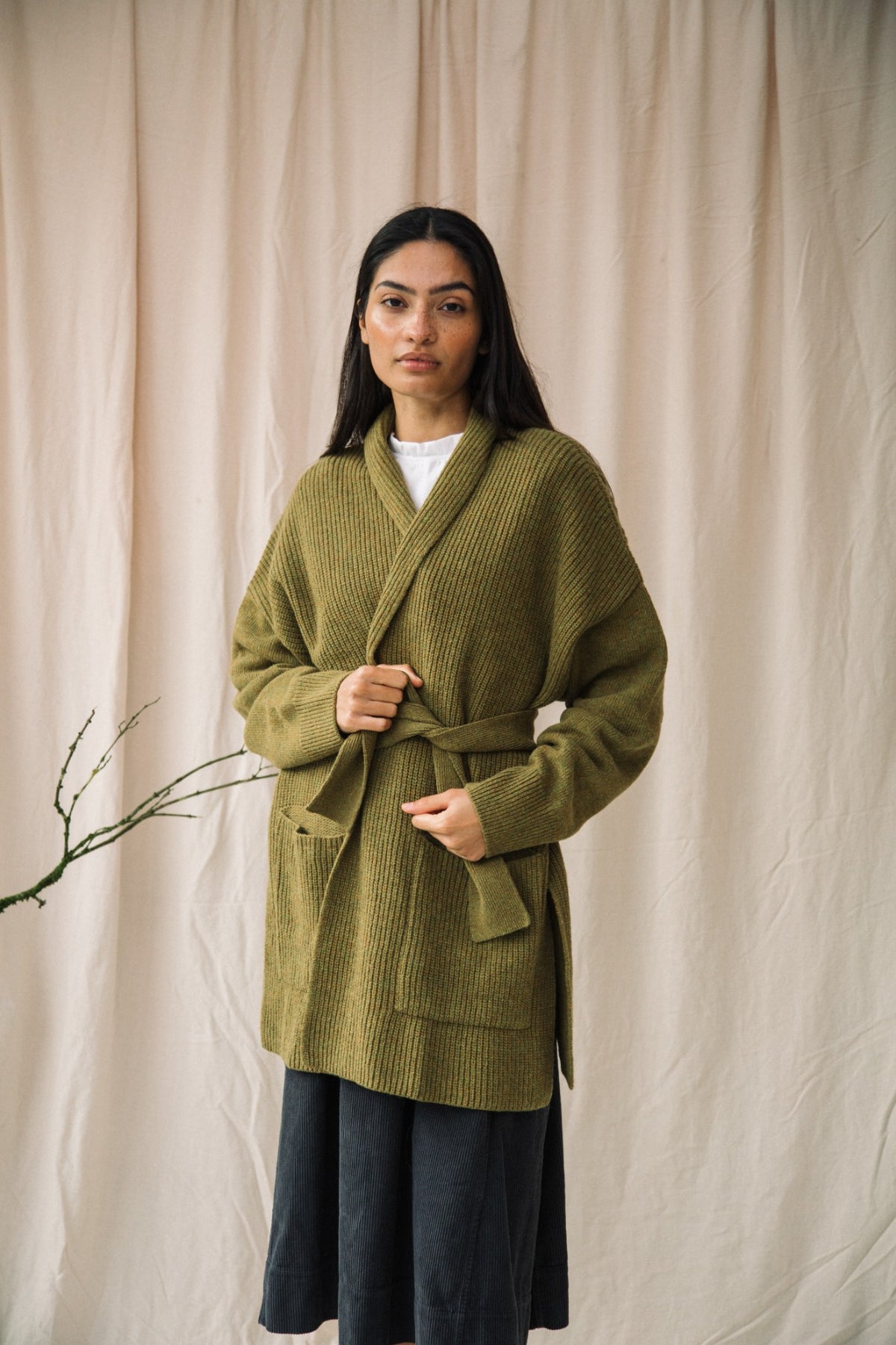 Emi Recycled Wool Cardigan in Olive Marl | Beaumont Organic