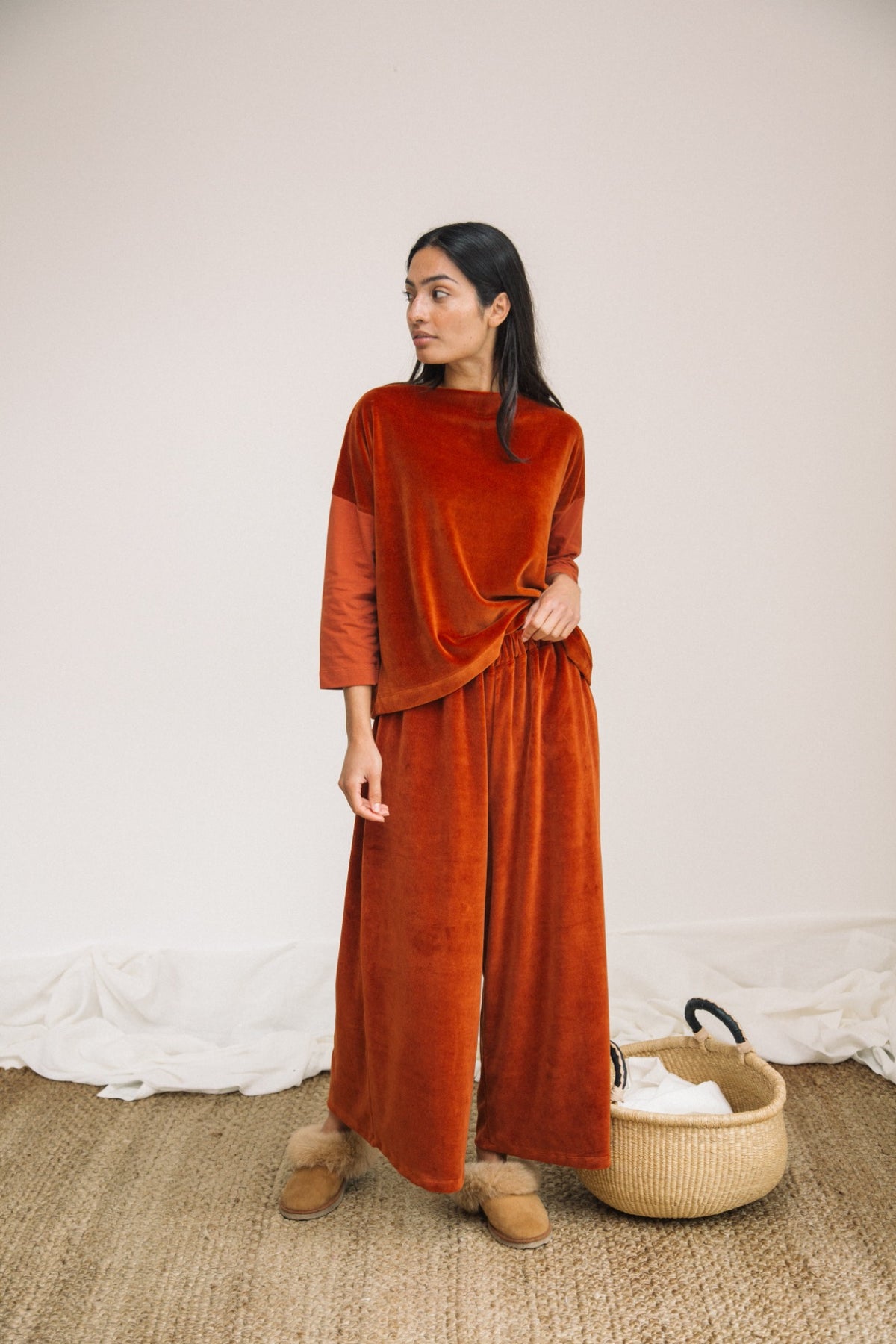 Divya Organic Cotton Velour and Jersey Top in Paprika | Beaumont Organic