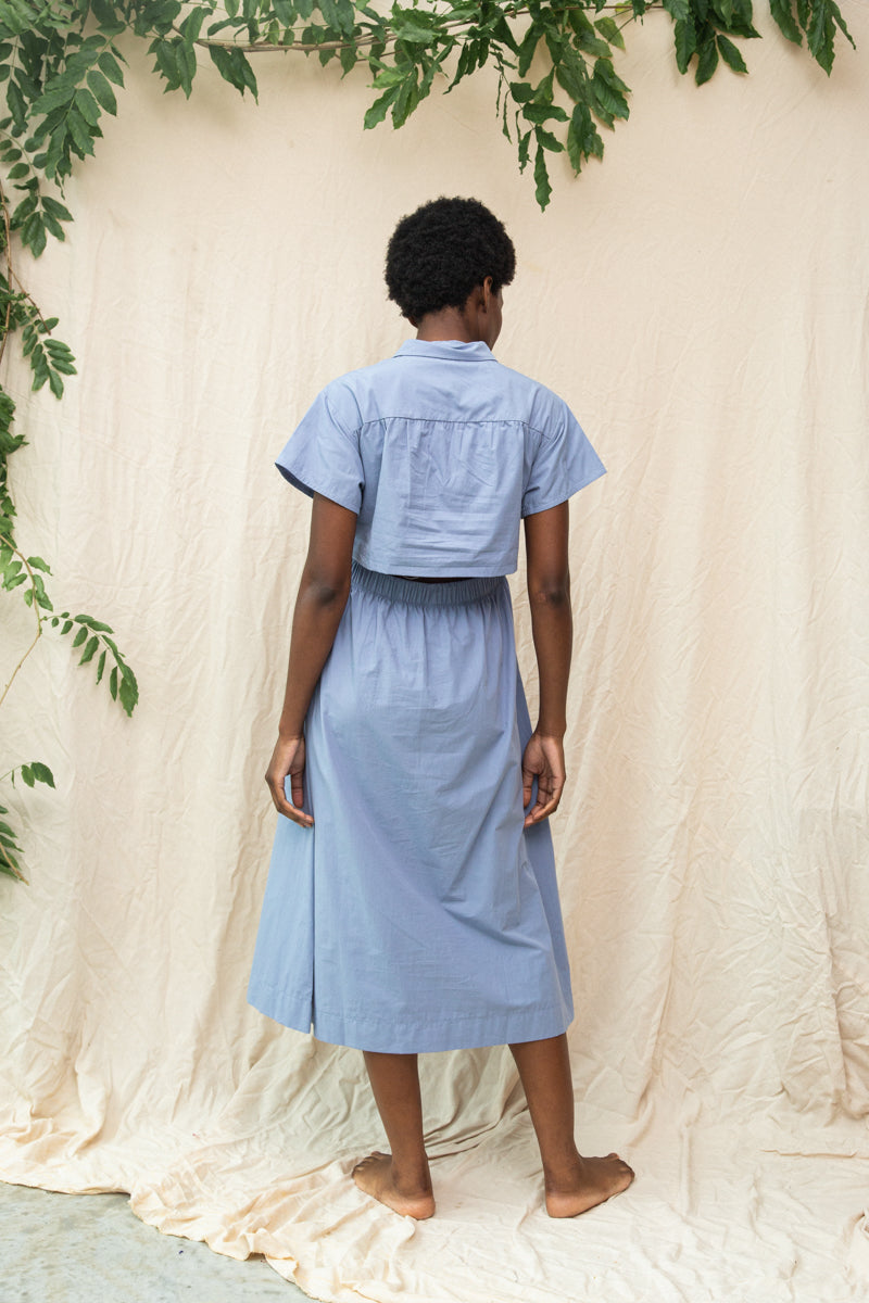 Bronwyn Organic Cotton Dress in Washed Blue | Beaumont Organic