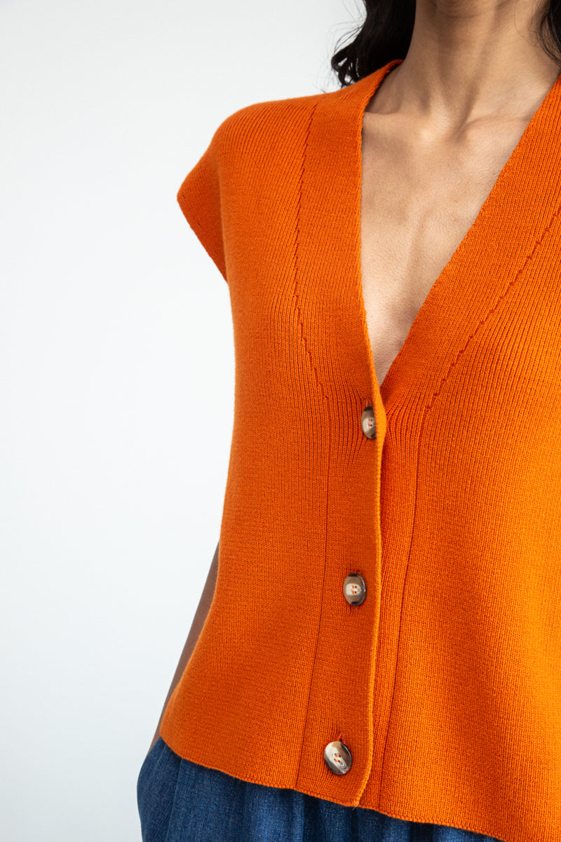 Aila Organic Cotton Knitted Vest in Brick | Beaumont Organic