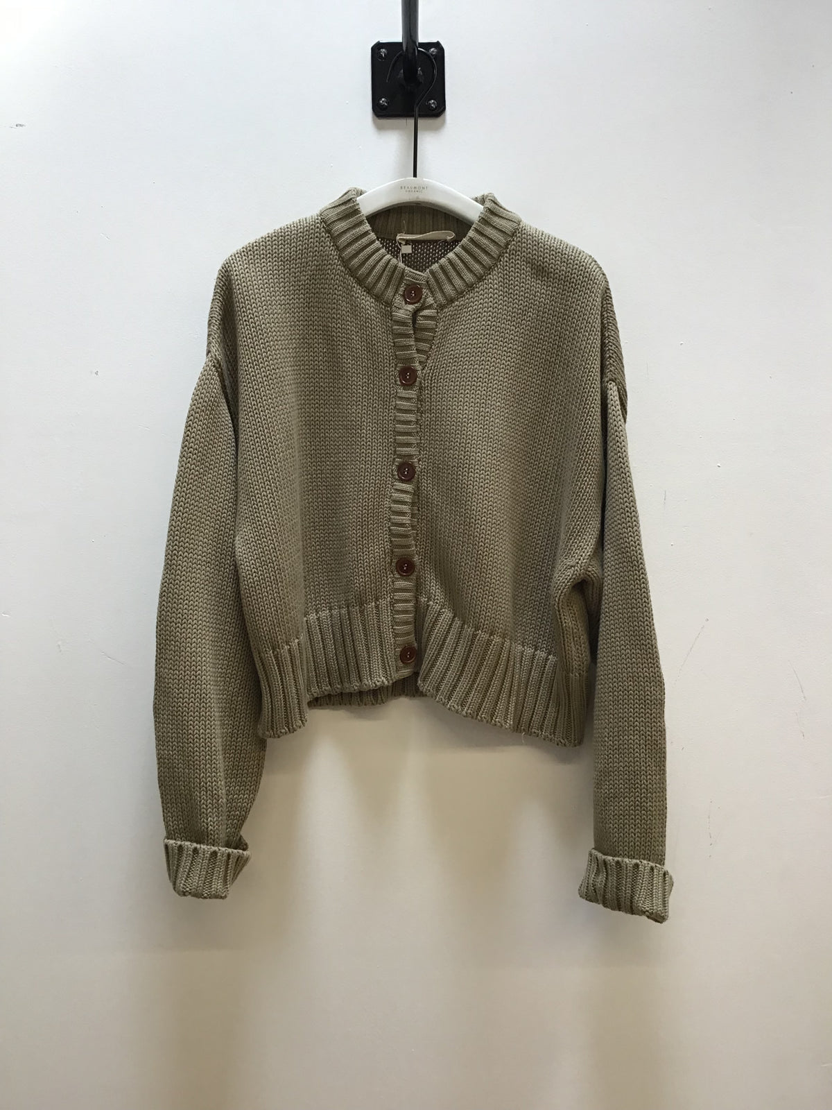Sugi Organic Cotton Cardigan in Taupe Sample | Beaumont Organic
