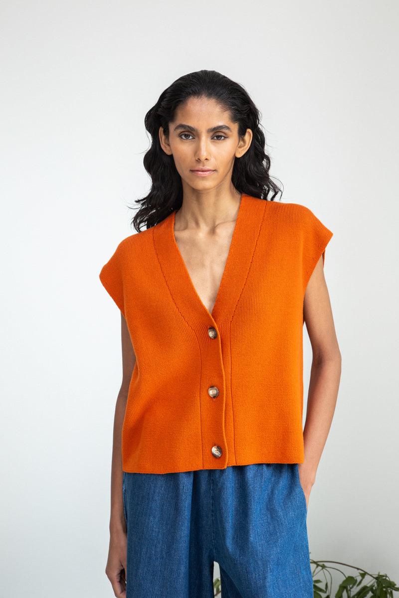 Aila Organic Cotton Knitted Vest in Brick | Beaumont Organic