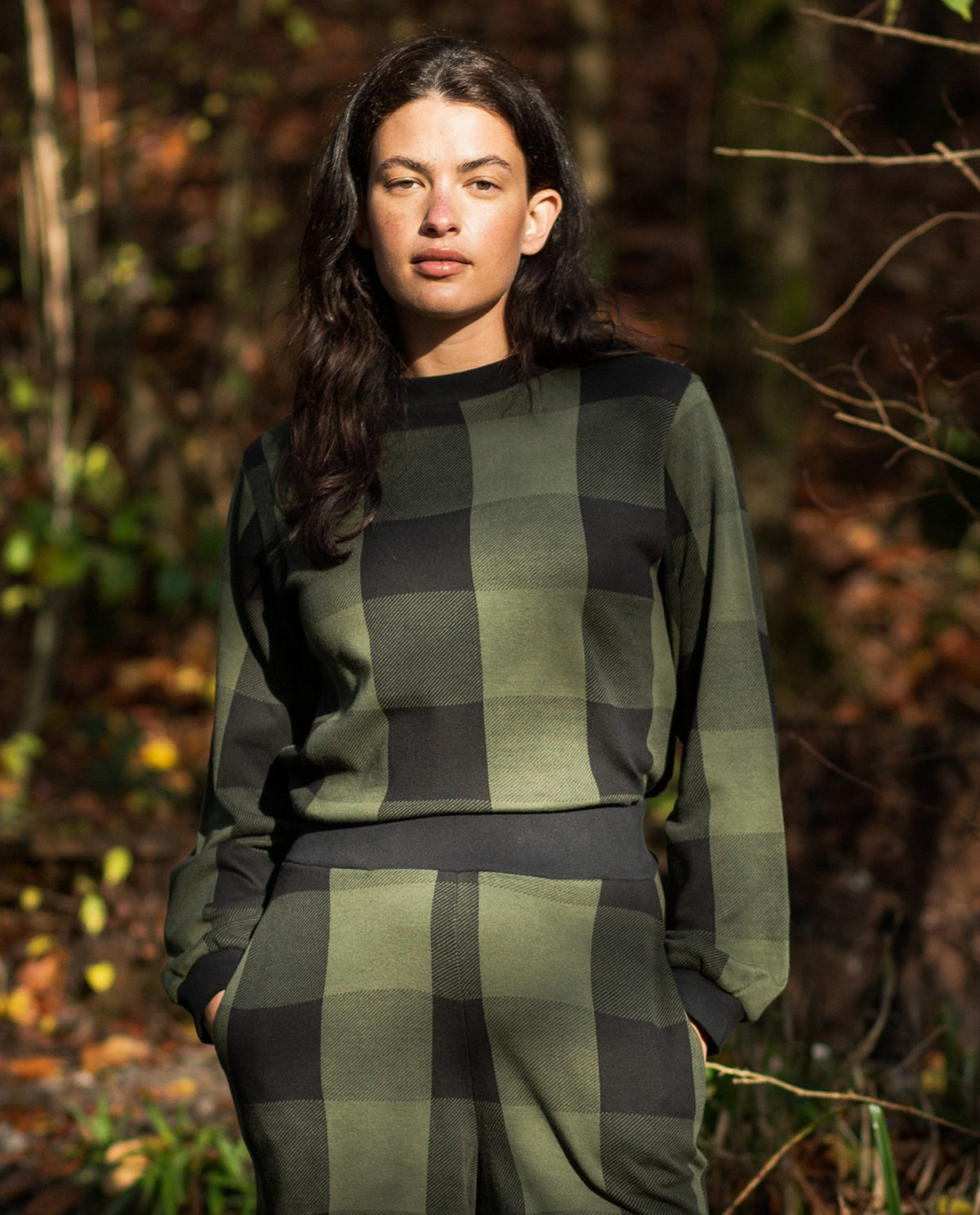 Sierra-Cay Knitted Check Top in Rosin Green and Black Check | Beaumont ...