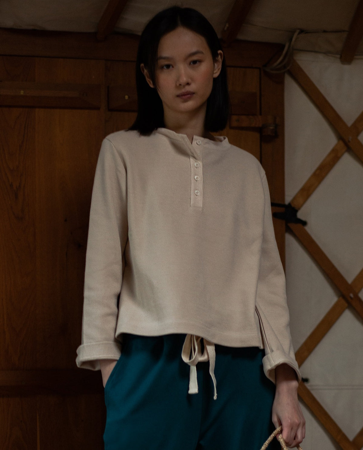 Hayden Organic Cotton Waffle Top in Ecru | Beaumont Organic