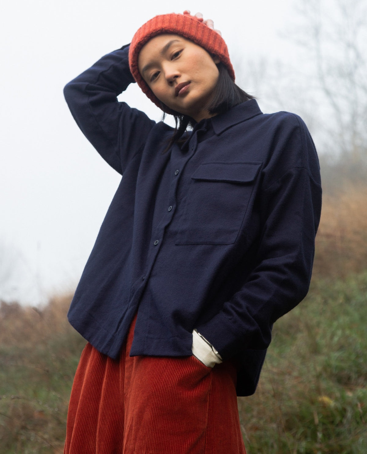 Carys-Jane Organic Cotton Brushed Twill Shirt in Night Sky | Beaumont ...