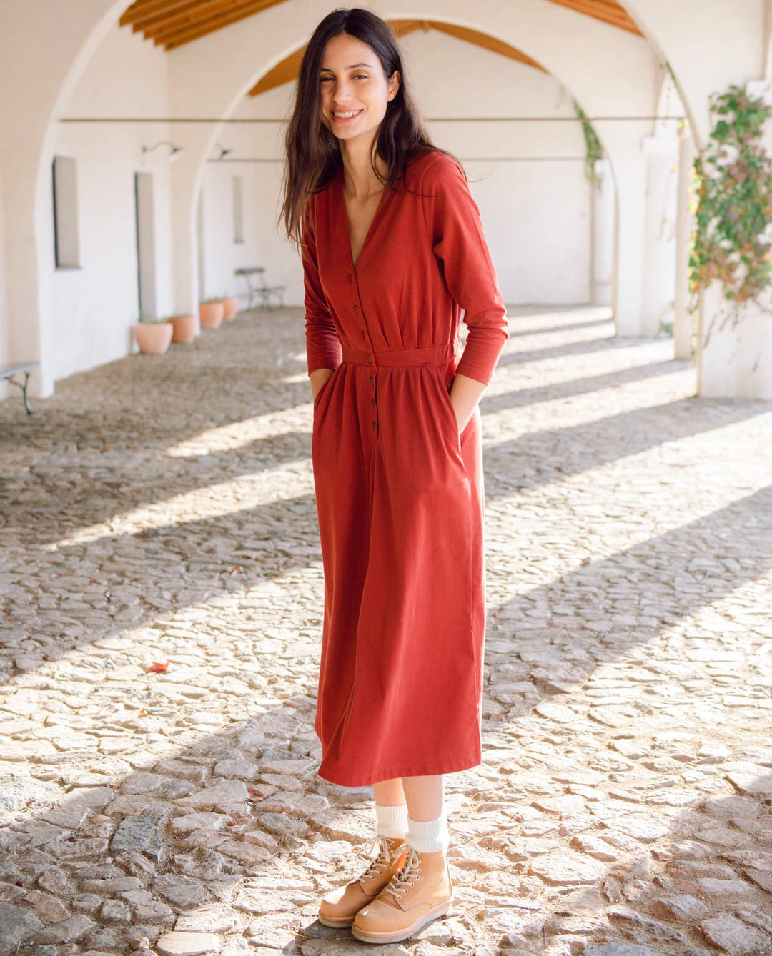 Ruth Organic Cotton Dress In Rust | Beaumont Organic